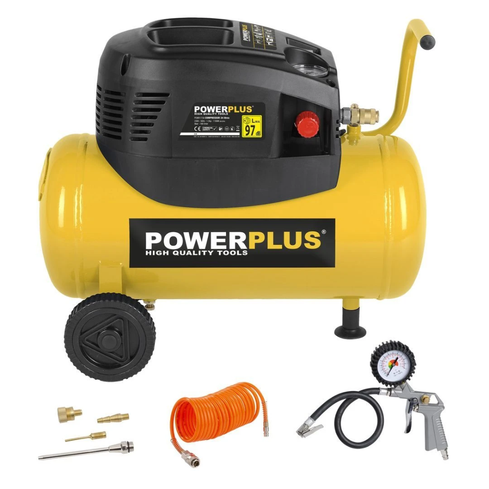 PowerPlus compressor olievrij met 24l tank 230V 1100W 8 bar 180l/min ...