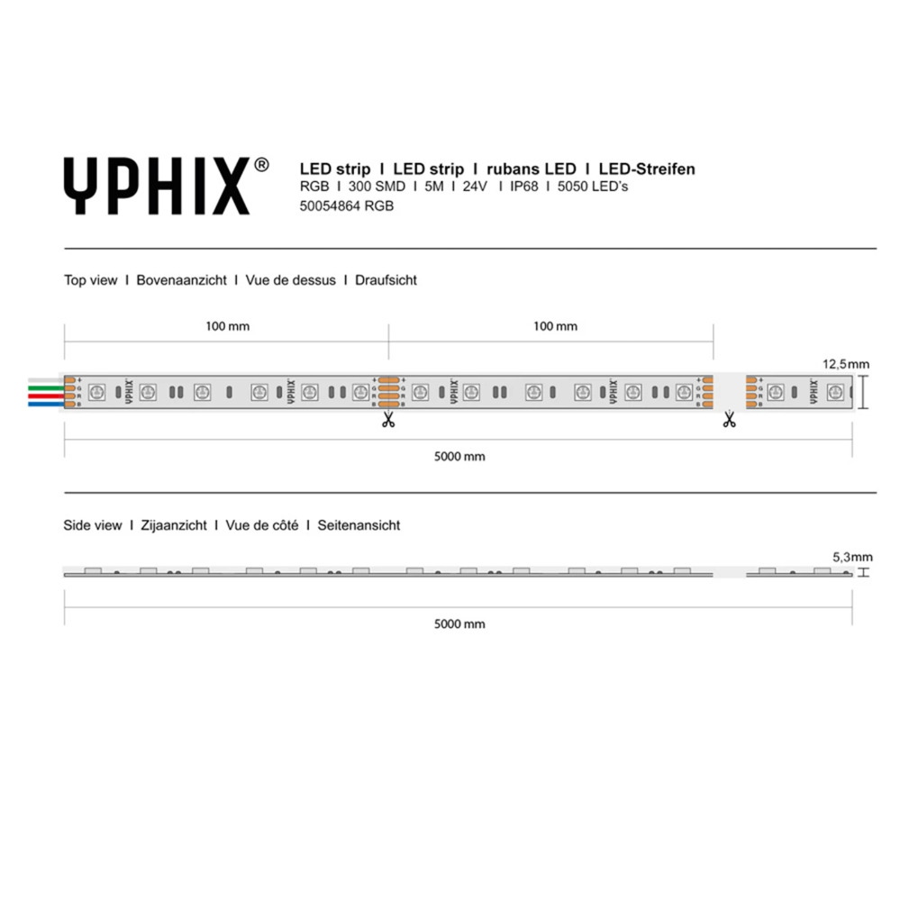 Yphix LED strip 24V RGB 300 SMD 5050 LEDS IP68 - 5 meter (50054864 ...