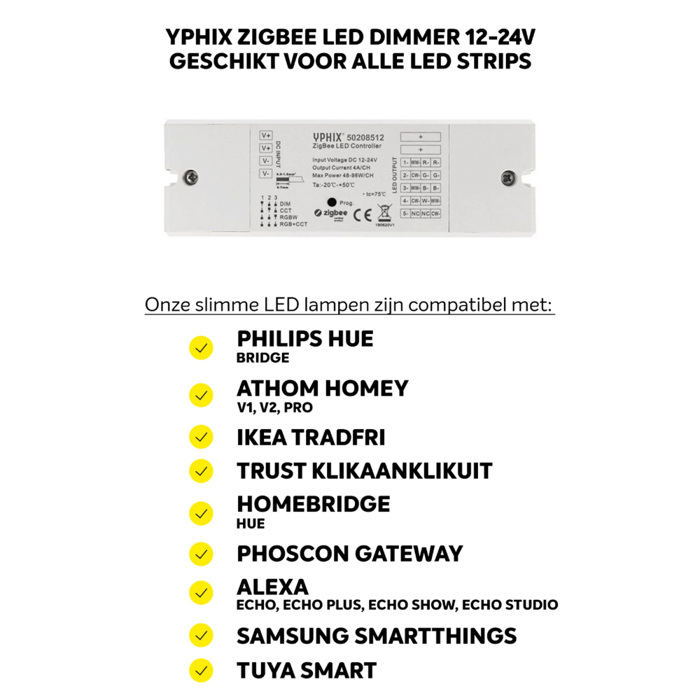 Yphix Zigbee LED dimmer 12-24V voor alle LED strips (50208512) | Elektramat
