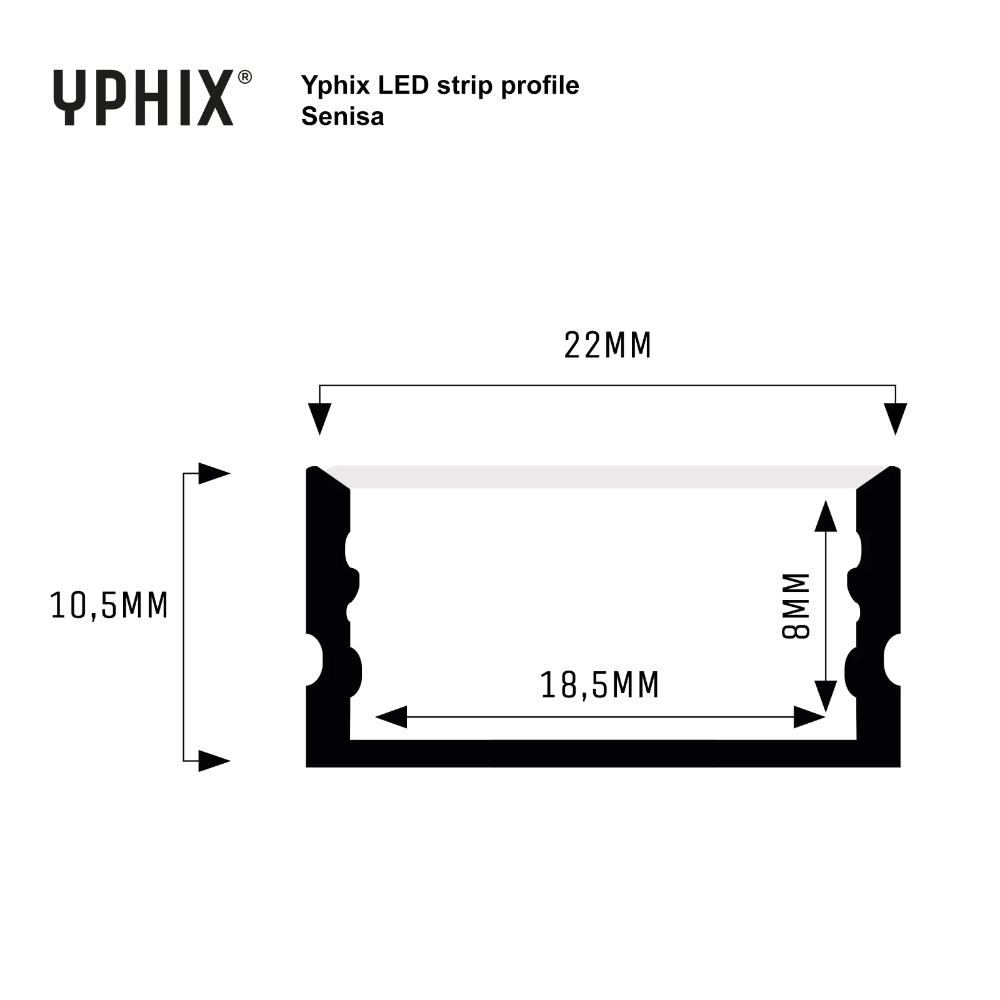 Yphix LED strip profiel Senisa aluminium breed met melkwitte afdekkap ...