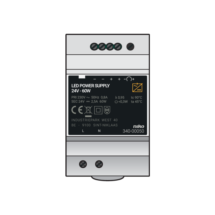Niko modulaire voeding 24Vdc 2,5A 60W tbv DIN rail (340-00050) | Elektramat