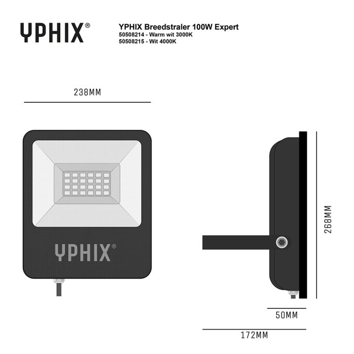 Yphix LED schijnwerper 100W 14.000lm warm wit 3000K IP65 (50508214 ...