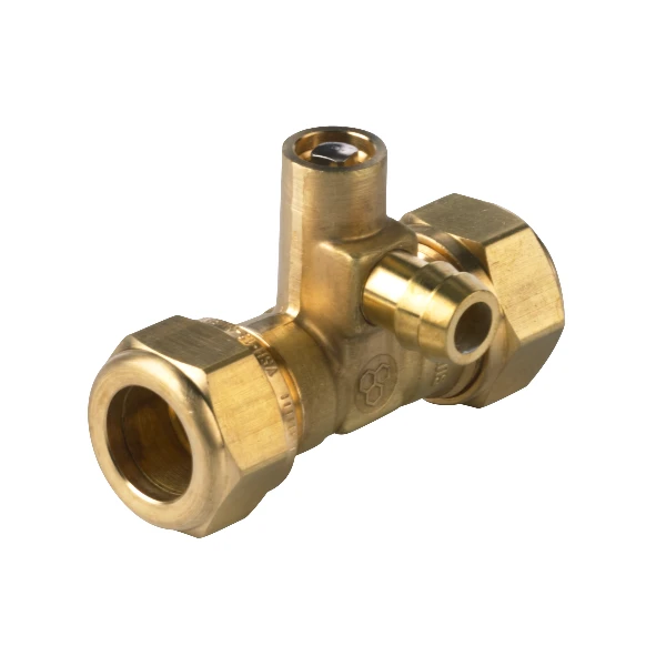 VSH rechte koppeling met aftap messing knelfitting 15mm x 15mm (0860816) | Elektramat